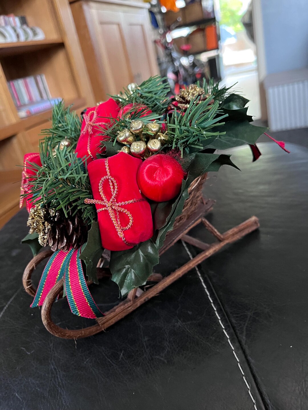 Vintage Father Christmas Sleigh Decor, Holiday Tabletop Decoration - Etsy