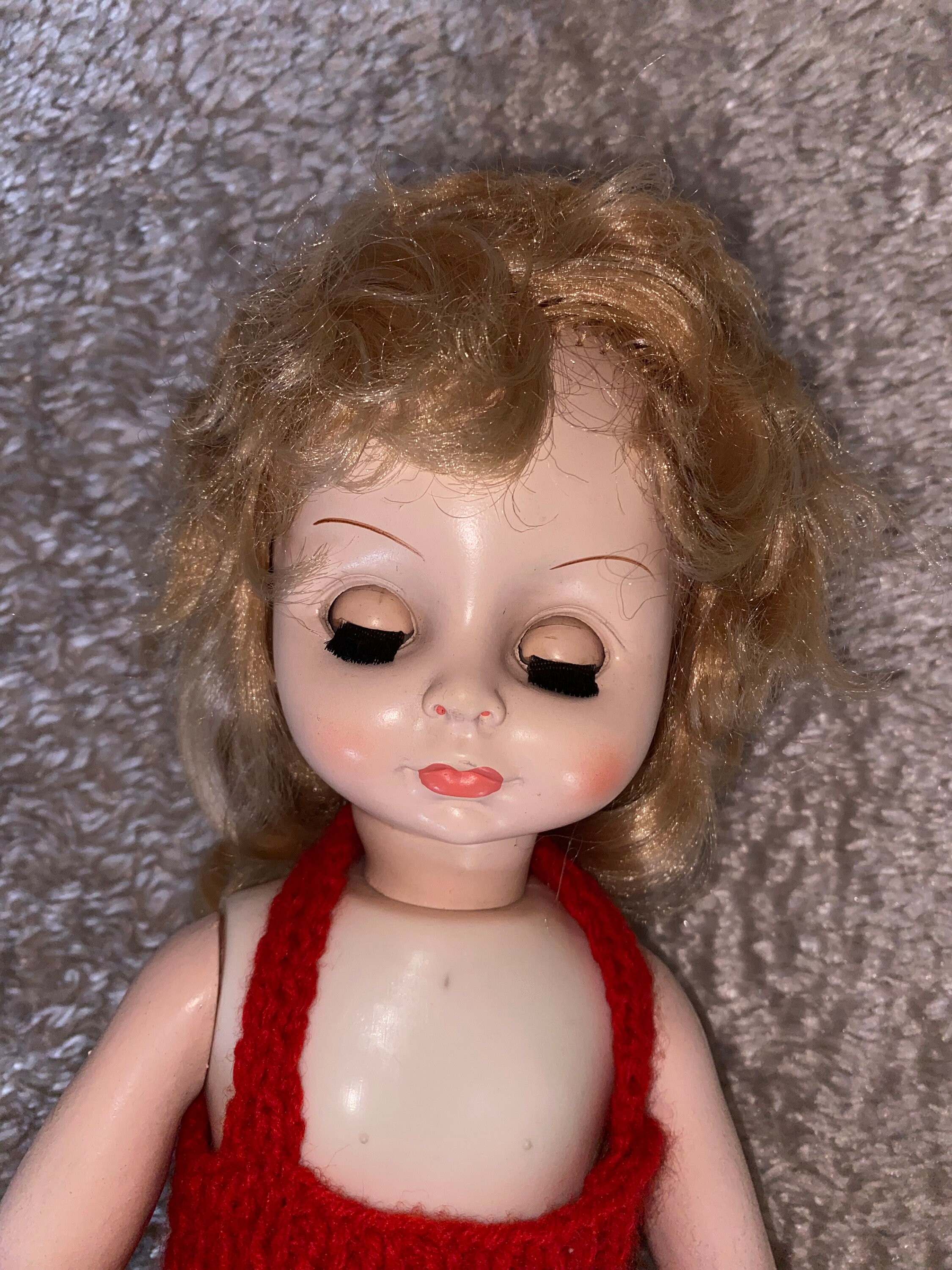 Vintage Doll 1960s/70s Girl Doll Rubber Plastic Hair Hand Knitted ...