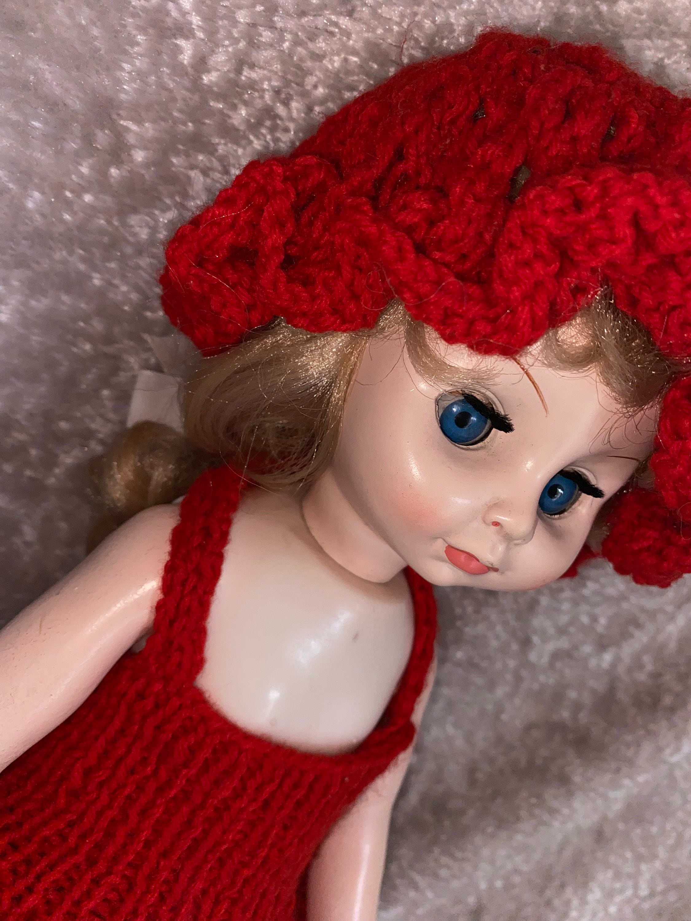 Vintage Doll 1960s/70s Girl Doll Rubber Plastic Hair Hand Knitted ...