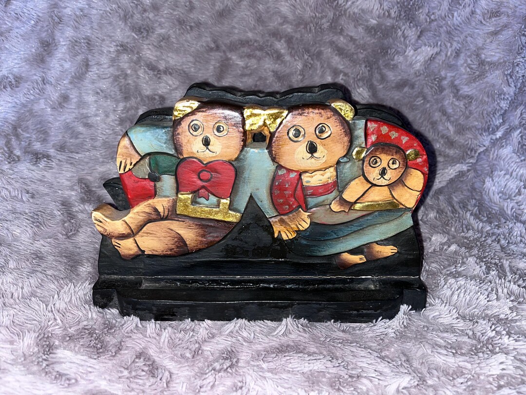 Vintage Hand Carved Wooden Teddy Bear Letter Rack Hand Painted One of a ...