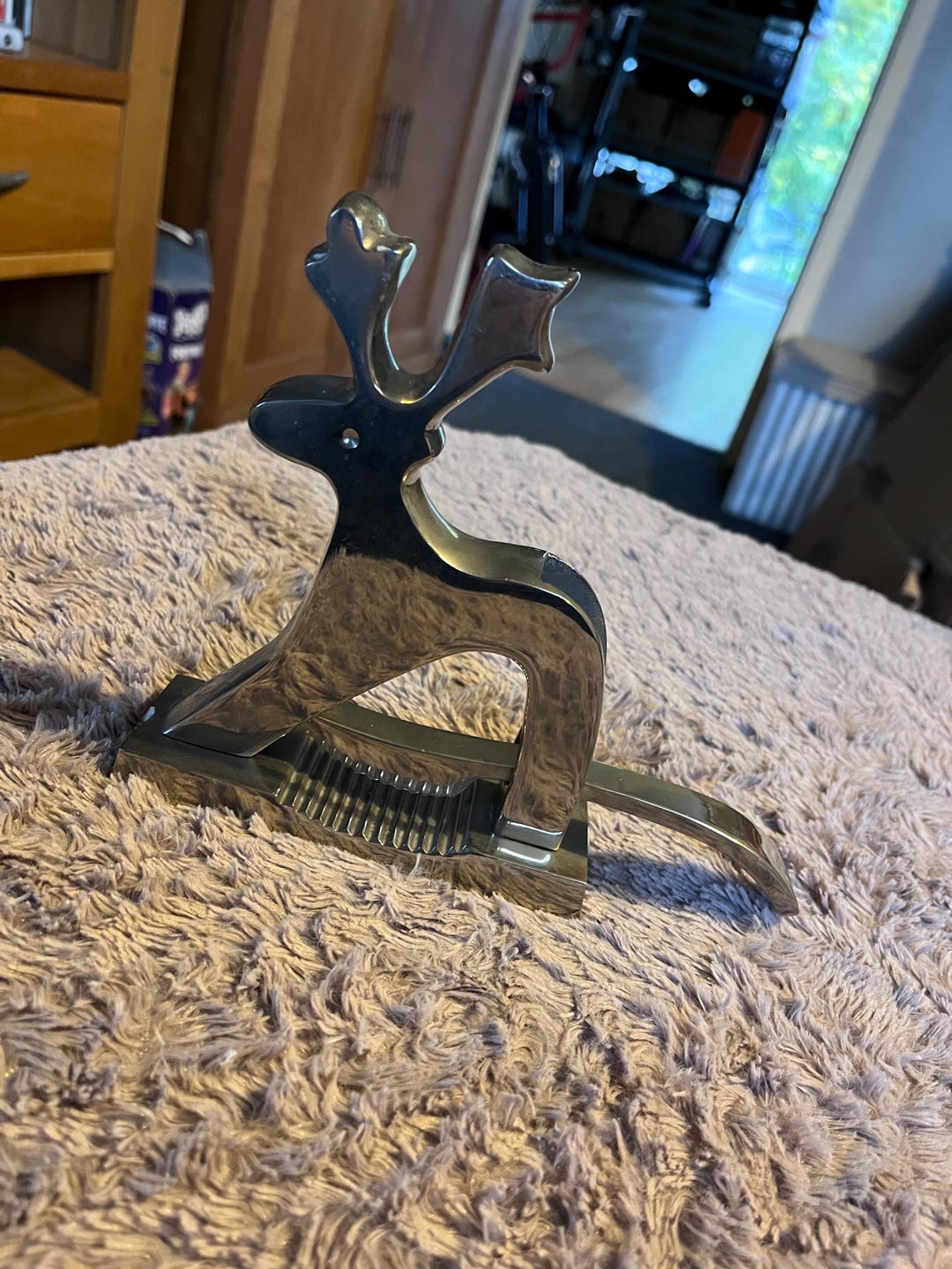Vintage Reindeer Shaped Metal Nut Cracker Festive Christmas Chrome ...