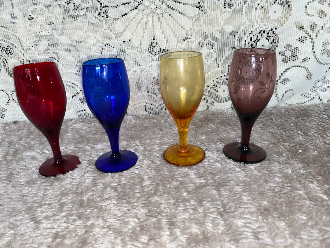 Small Coloured Mismatch Glasses 5 Inches Tall Glass Mini Wine Glasses 4 ...