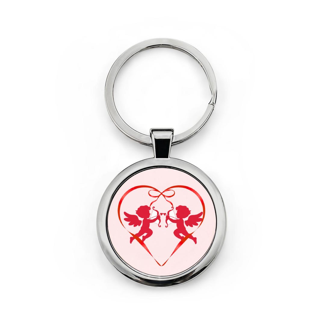 Cupid Heart Illustration Round Stainless Steel Keychain | Valentine ...