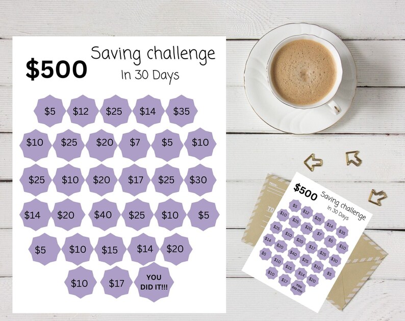 500 in 30 Days | Money Saving Challenge | Savings Tracker | Printable ...