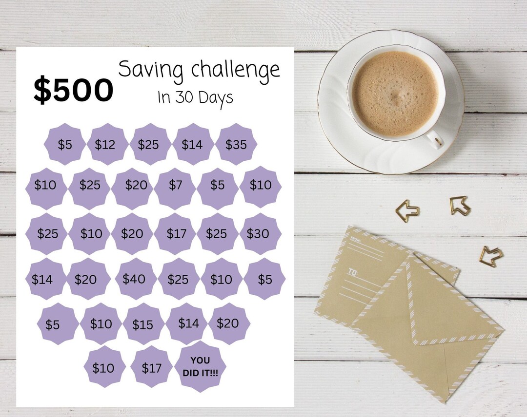 500 in 30 Days | Money Saving Challenge | Savings Tracker | Printable ...