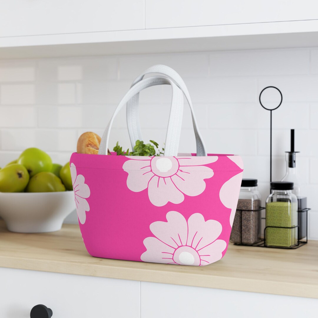 Floral Neoprene Lunch Bag: Insulated Picnic Tote With Magnetic Closure ...