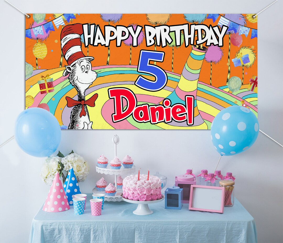 Thing 1 Thing 2 Backdrop, Cat in the Hat, Dr Birthday Party, Birthday ...