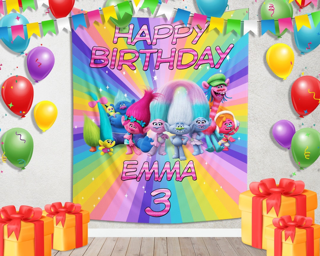 Trolls Birthday Backdrop,trolls Personalized Birthday Backdrop,trolls ...