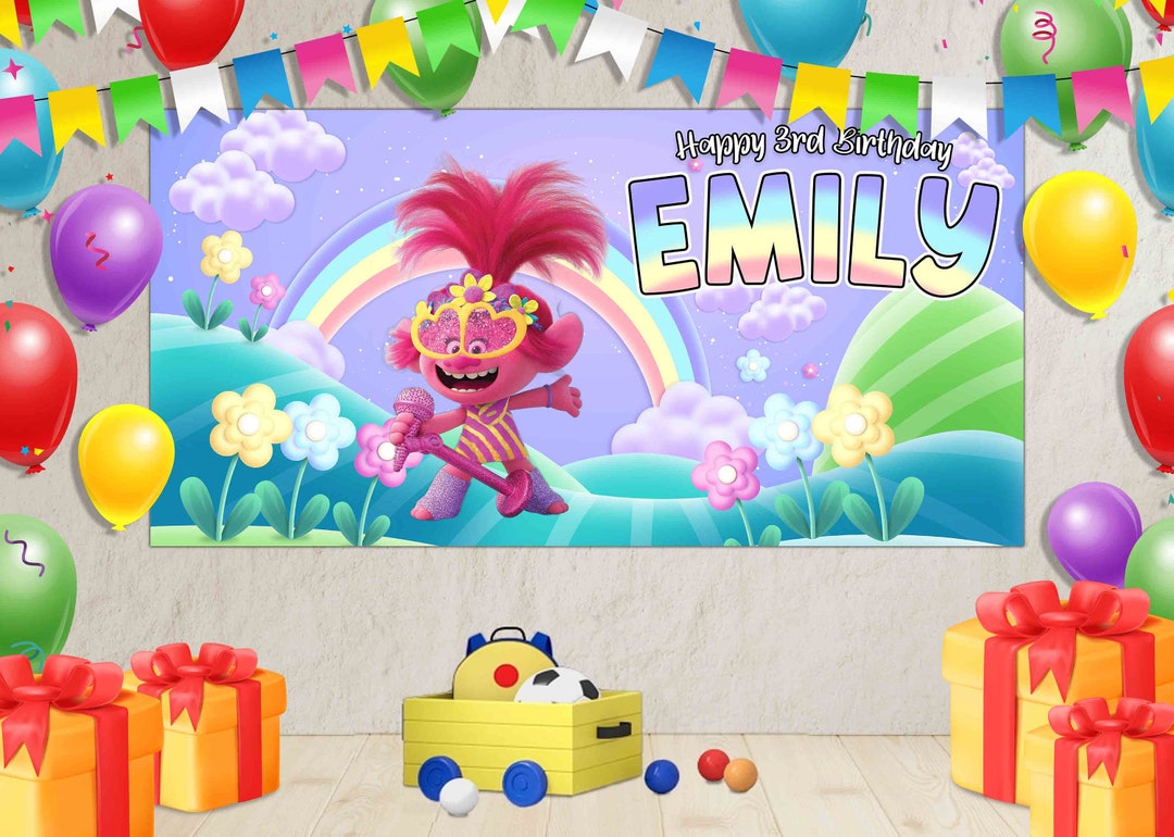 Trolls Birthday Party Backdrop/trolls Birthday Banner/custom Trolls ...
