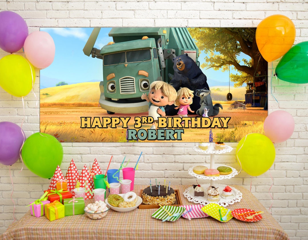 Trash Truck Party Backdrop, Truck Custom Birthday Banner, Trash Truck ...
