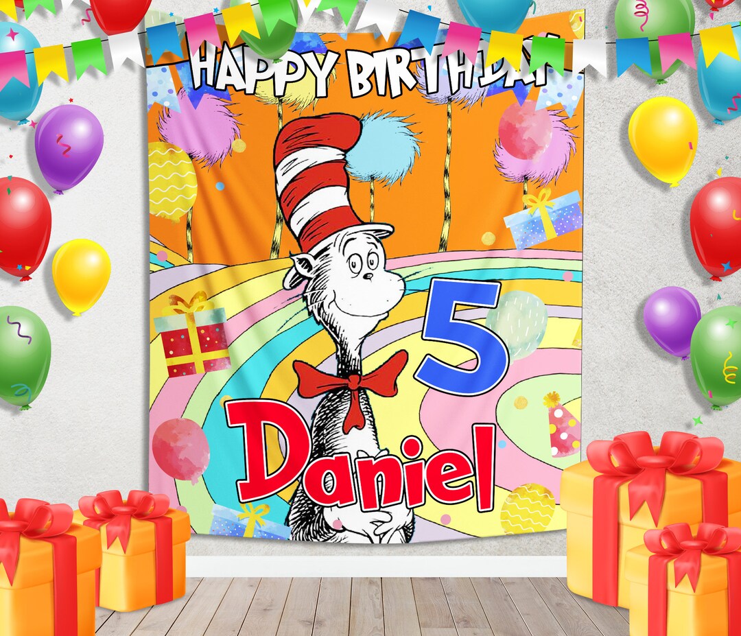 Thing 1 Thing 2 Backdrop, Cat in the Hat, Dr Birthday Party, Birthday ...