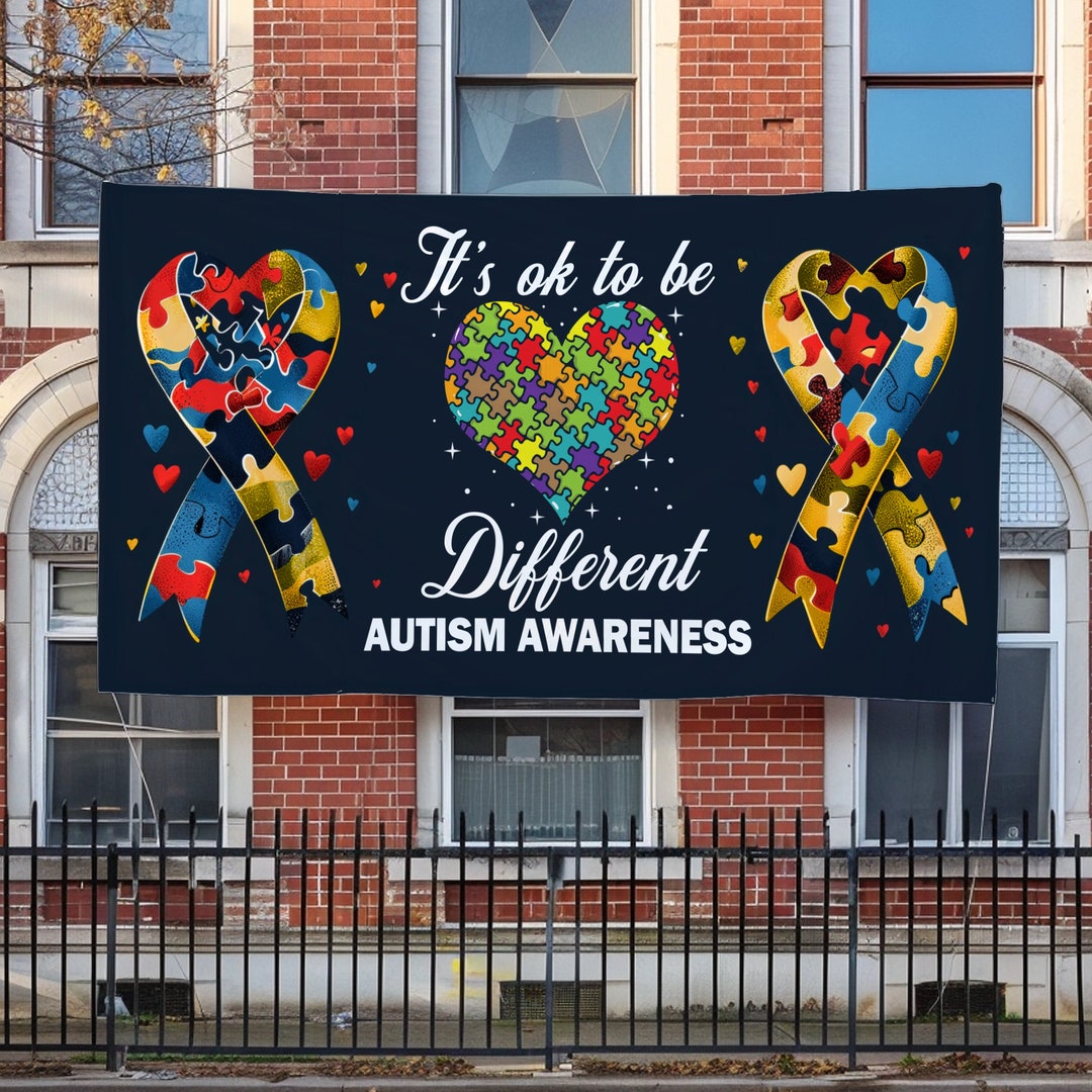 Autism Awareness Banner, Love Needs No Words, Puzzle Piece Love Heart ...