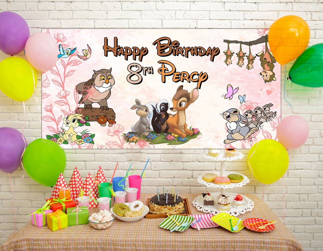 Bambi Magic World Birthday Backdrop, Birthday Banner, Birthday ...