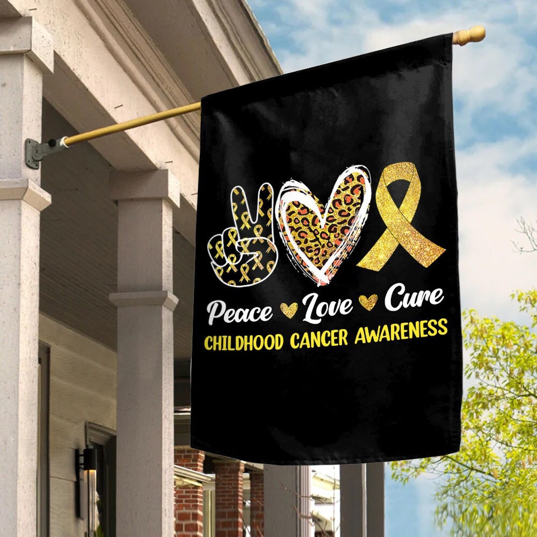 Peace Love Cure Gold Ribbon Childhood Cancer Awareness Flag, Outdoor ...