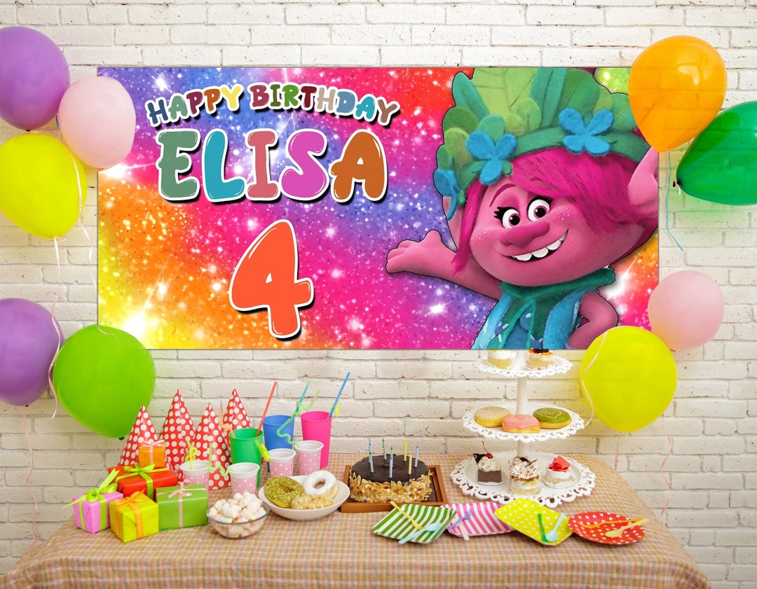 Trolls Birthday Backdrop, Troll Party Banner Decoration, Trolls Party ...