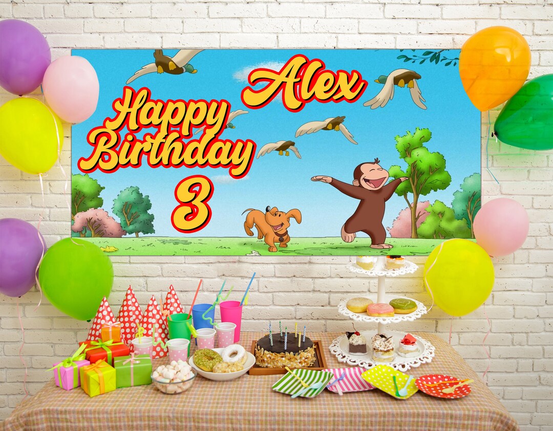 Curious George Backdrop Birthday, Happy Birthday Curious George Banner ...