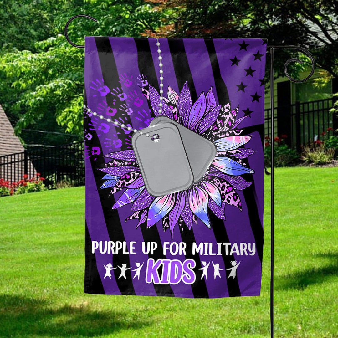 Purple up for Military Kids Garden Flag, Leopard Sunflower Purple up ...