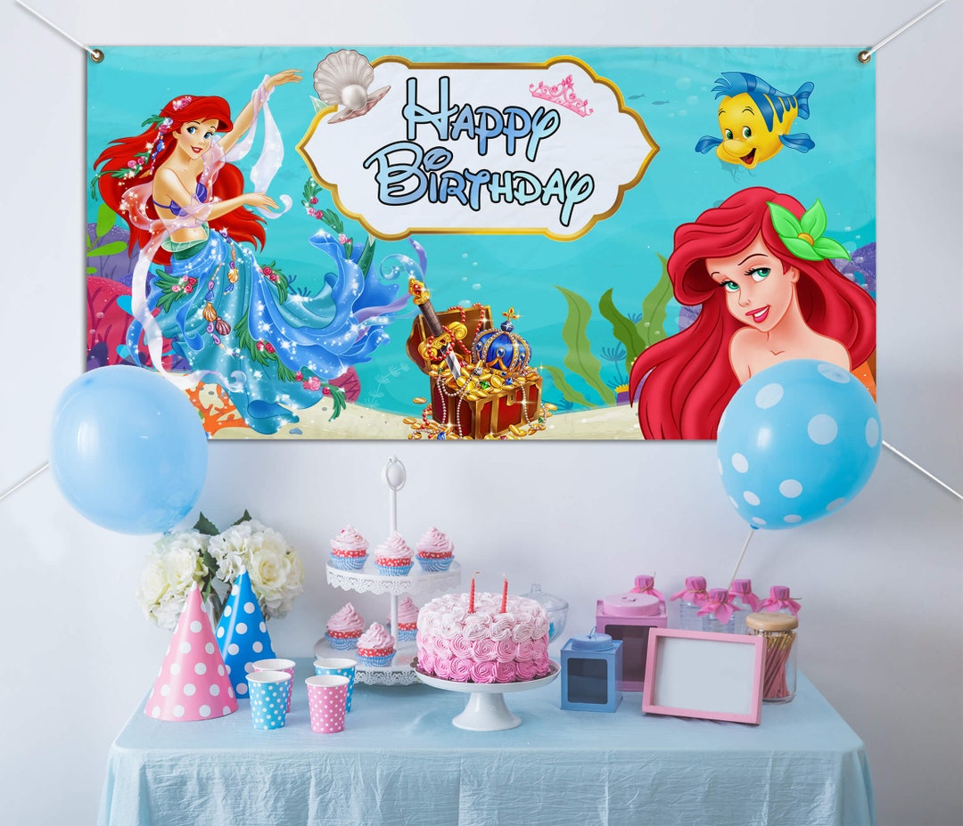 Little Mermaid Birthday Banner, Backdrop for Disney Birthday, Disney ...