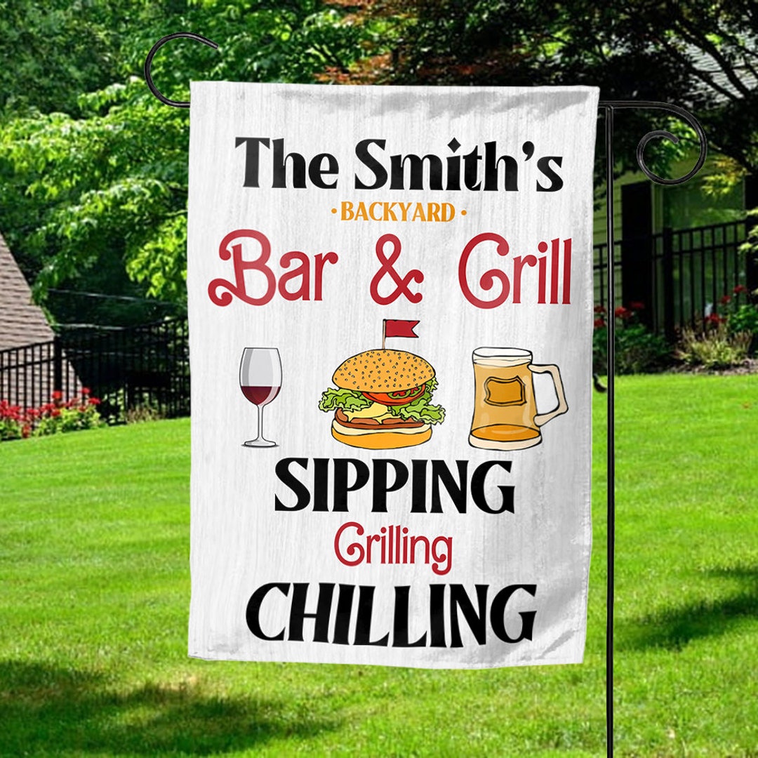 Personalized Backyard Flag, Custom Backyard Bar and Grill Flag, Sipping ...