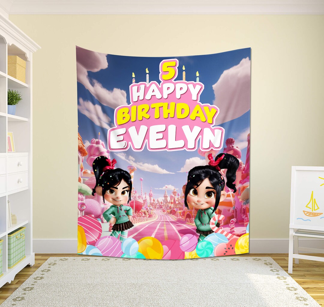 Vanellope Birthday Banner, Birthday Family Party Backdrop, Birthday ...