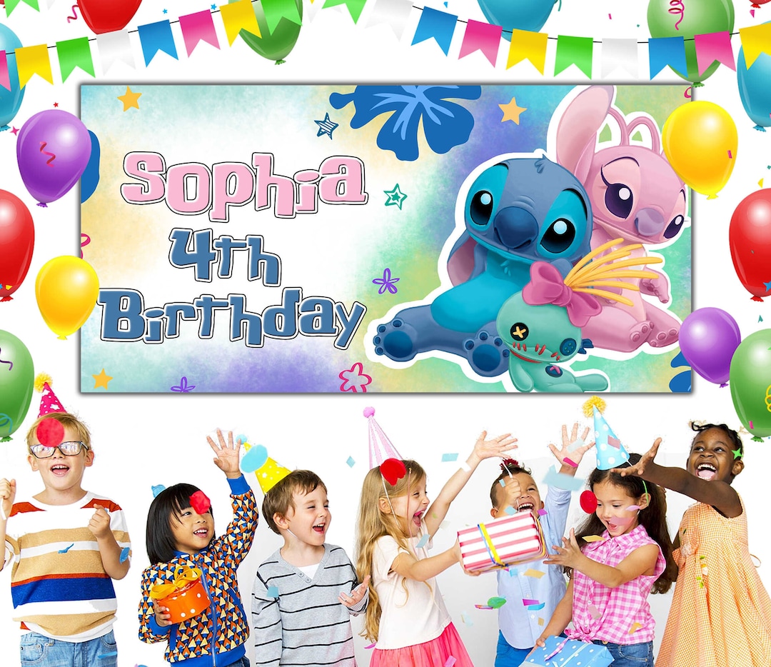 Stitch & Angel Banner, Stitch Birthday Banner, Custom Stitch and Angel ...