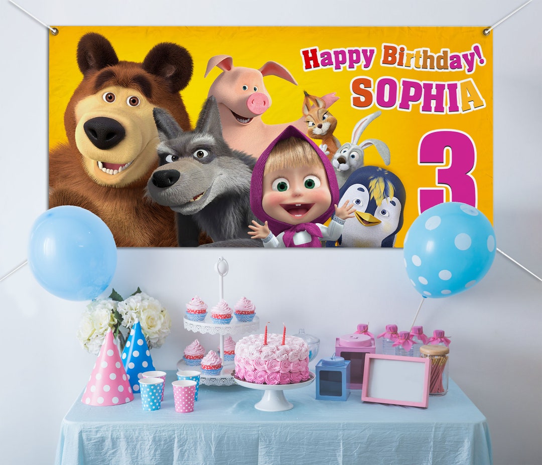 Masha and the Bear Birthday Backdrop/masha and the Bear Birthday Banner ...