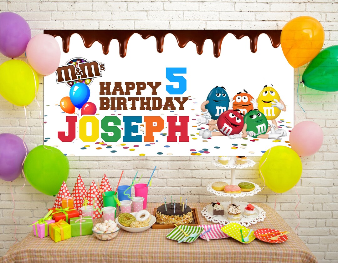 M&M Birthday Banner, Personalized Party Backdrop Decoration UMVI15 - Etsy
