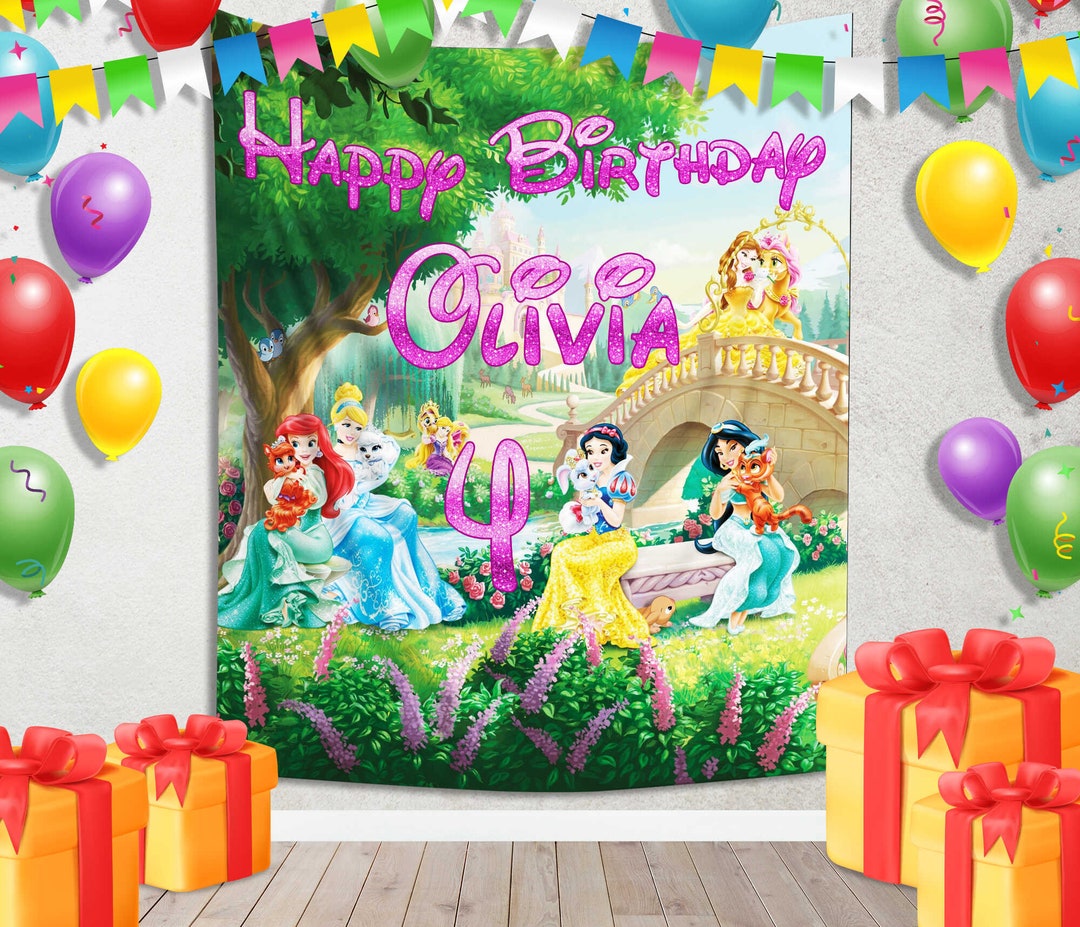 Disney Princess Birthday Banner, Disney Princesses Banner, Disney ...