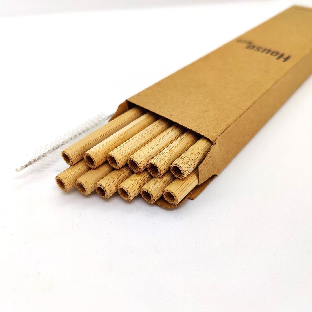 12x Reusable, Eco-friendly Bamboo Straws Free Cleaning Brush 20cm ...