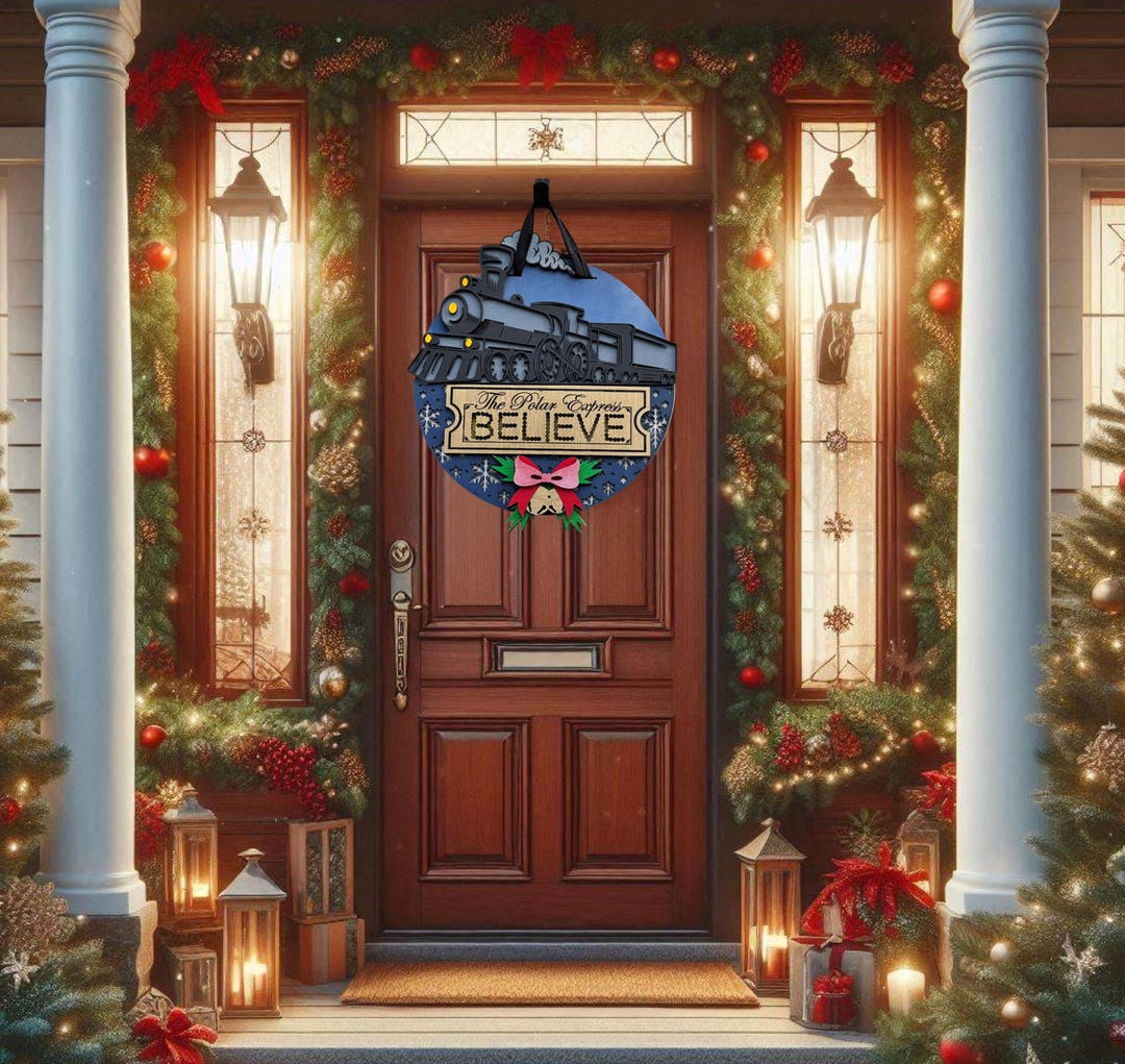 Polar Express Door Hanger L Christmas Door Hanger L Christmas Sled L ...