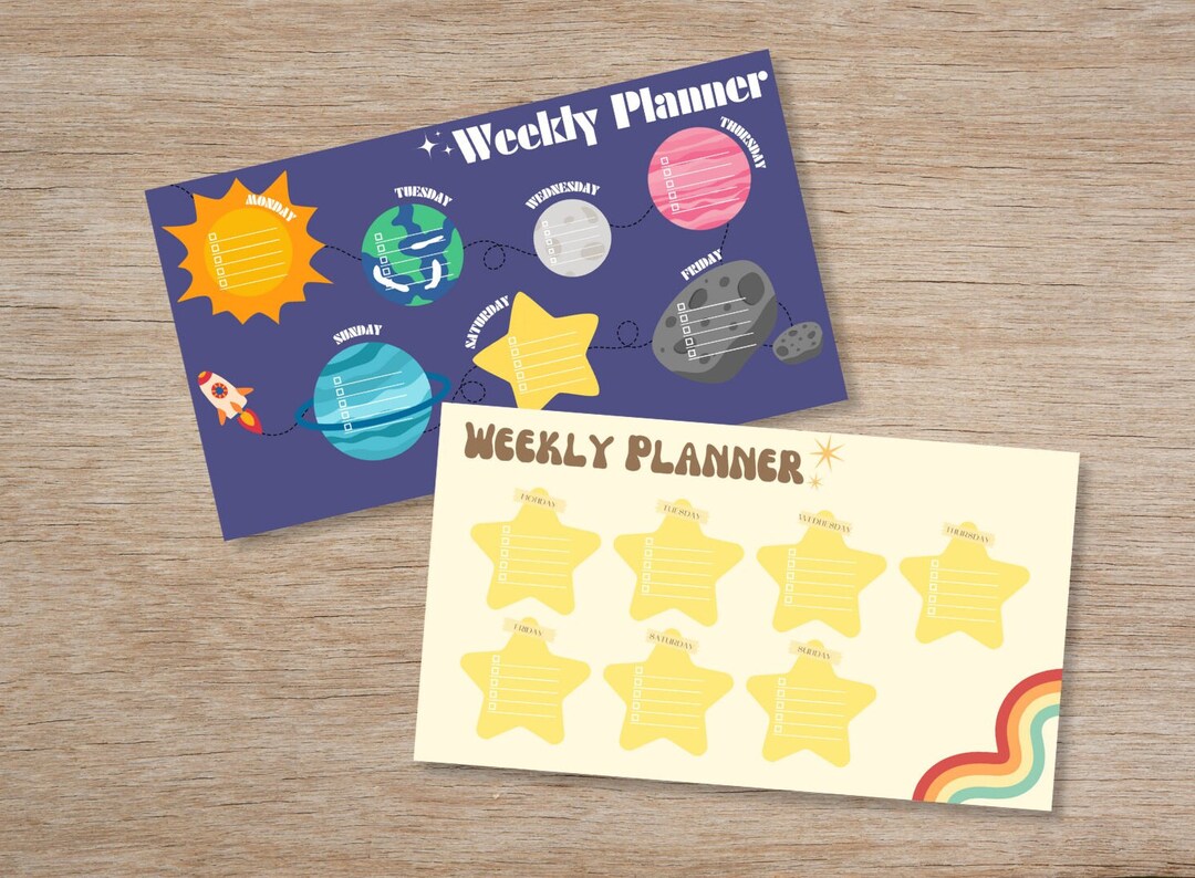 Printable Weekly Planner Templates Package - Kids Retro and Space ...
