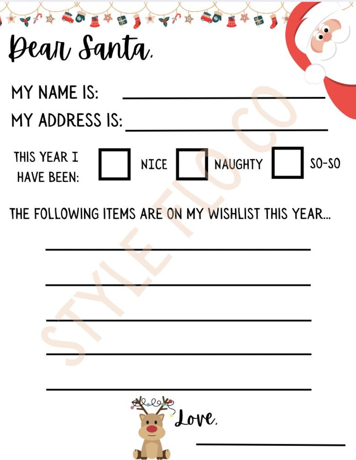 Dear Santa Letter Template - Instant Download! Perfect for Holiday ...