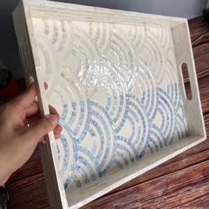 Waves Mother Pearl Tray, Ocean Rectangle Serving Tray, Beach Breakfast ...