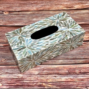 Mother Pearl Inlay Tissue Box Aqua Flower, Rectangle Tissue Box Holder ...