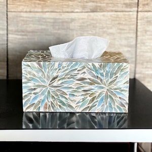 Mother Pearl Inlay Tissue Box Aqua Flower, Rectangle Tissue Box Holder ...
