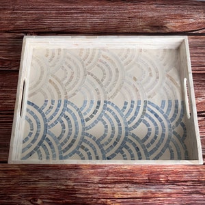Waves Mother Pearl Tray, Ocean Rectangle Serving Tray, Beach Breakfast ...