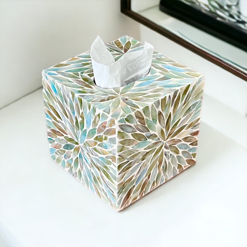 Square Tissue Box Cover, Mother of Pearl Tissue Box Holder, Cube ...
