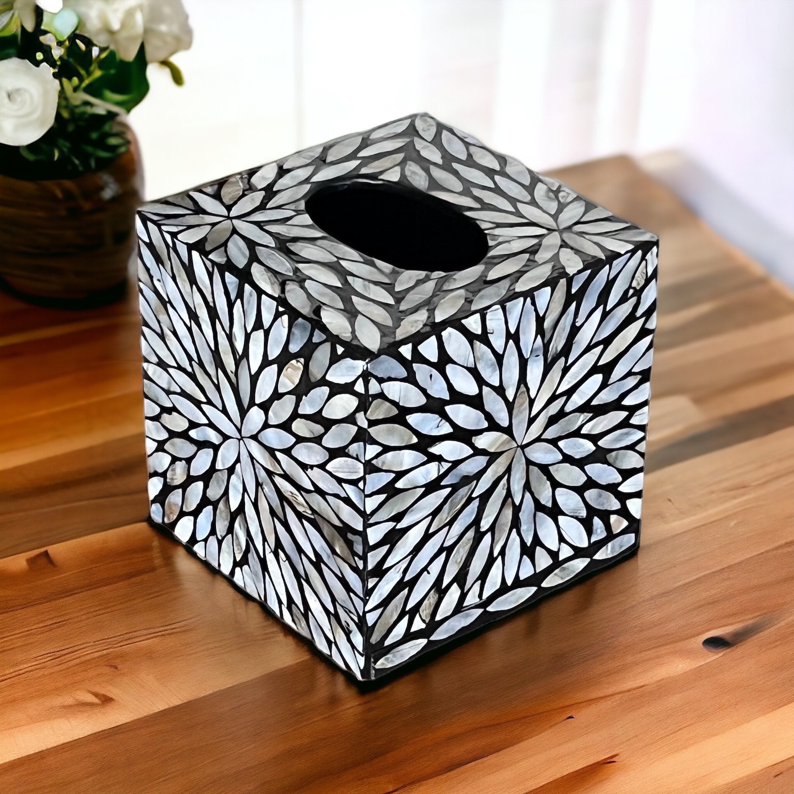 Mother of Pearl Inlay Tissue Box: Square Nacre Napkin Holder - Etsy
