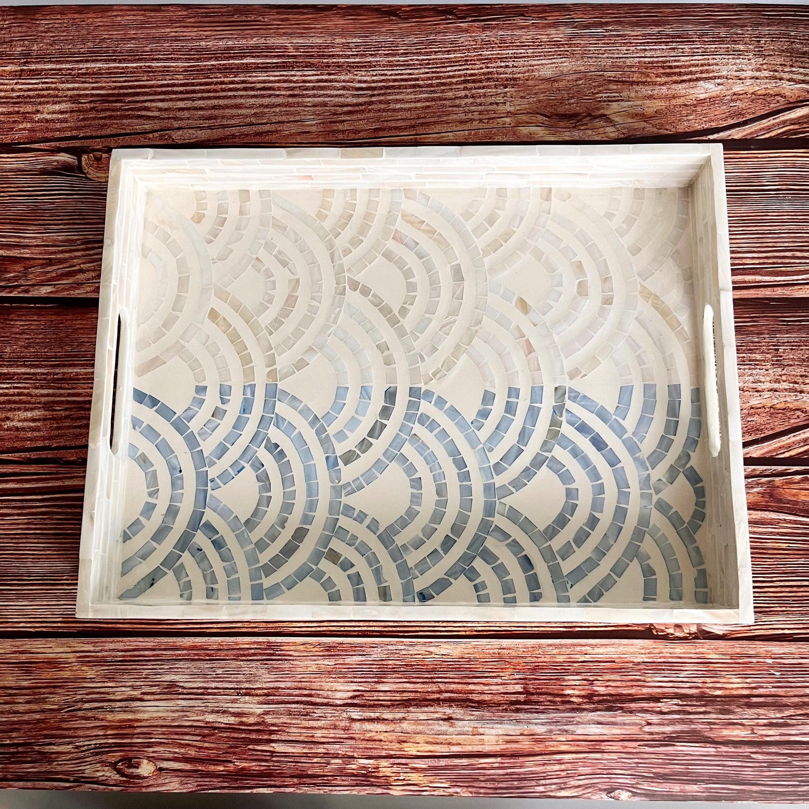 Waves Mother Pearl Tray, Ocean Rectangle Serving Tray, Beach Breakfast ...