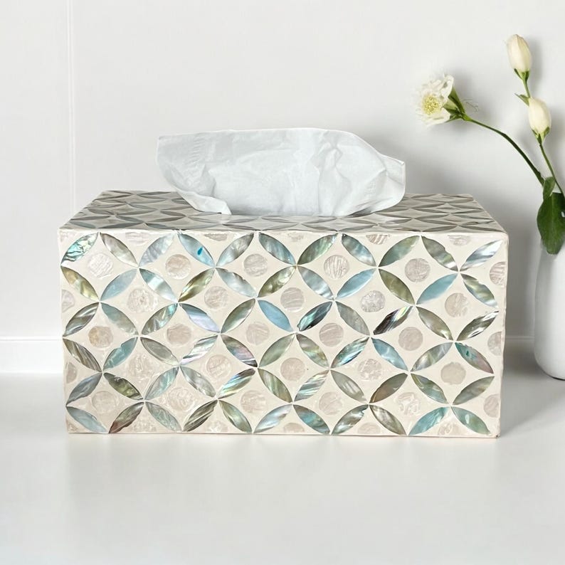 Mother of Pearl Inlay Lacquer Tissue Box Cover - Coastal Decor - Etsy