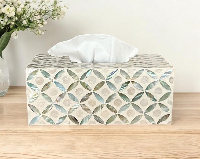 Vintage Capiz Shell and Brass Tissue Box, Lidded Tissue Cover, Powder ...