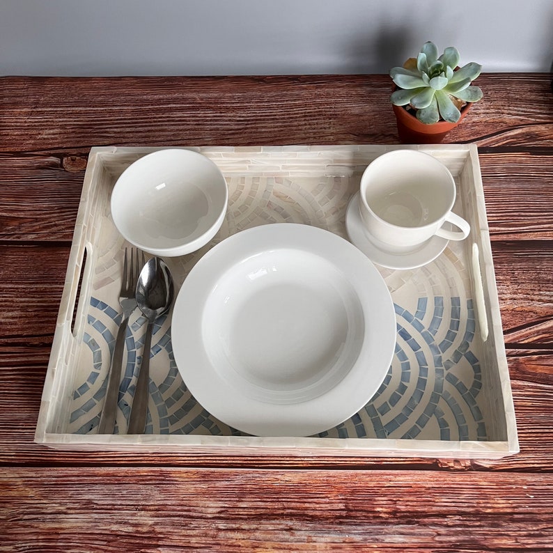 Waves Mother Pearl Tray, Ocean Rectangle Serving Tray, Beach Breakfast ...
