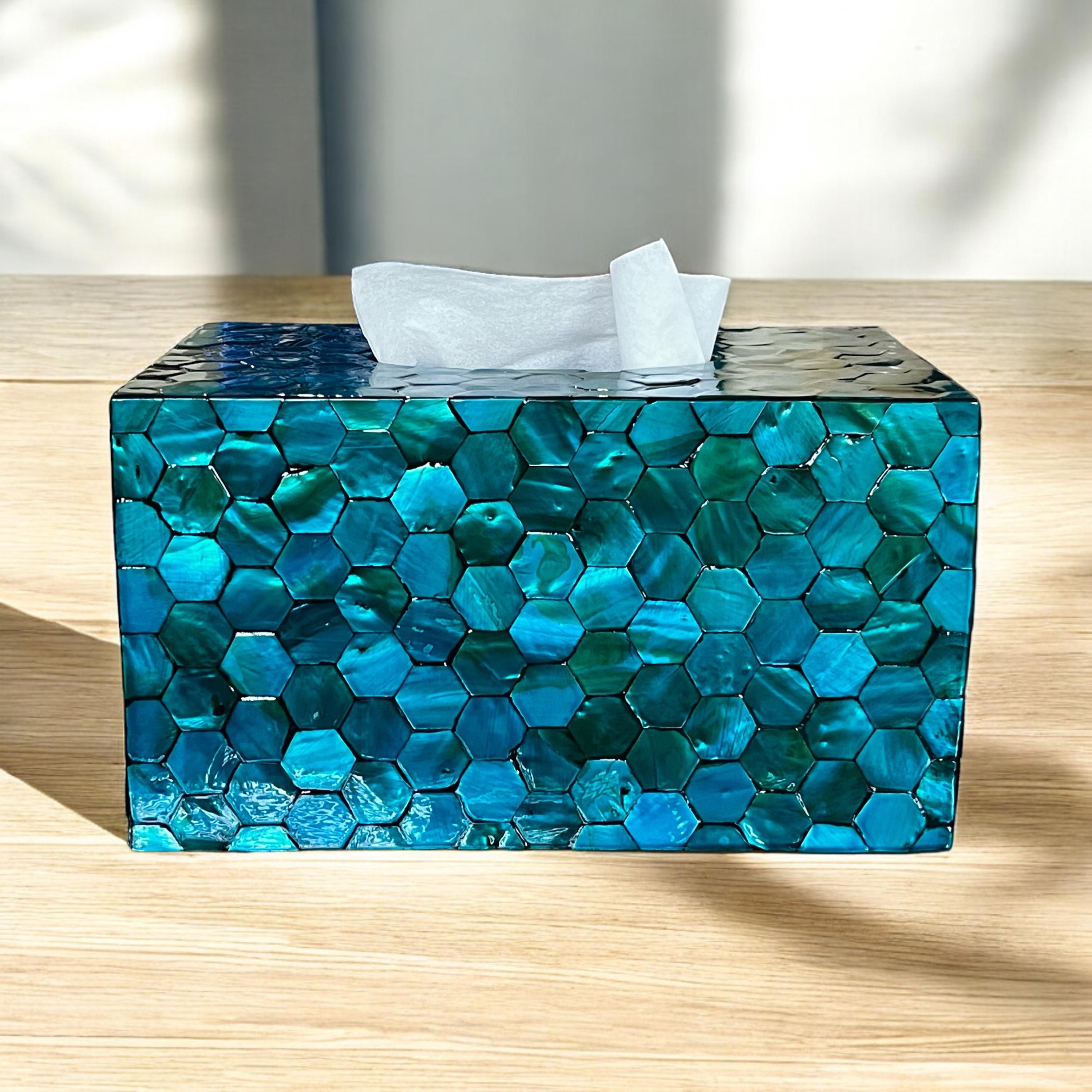 Turquoise Mother of Pearl Tissue Box Cover – Coastal Decorative Tissue ...