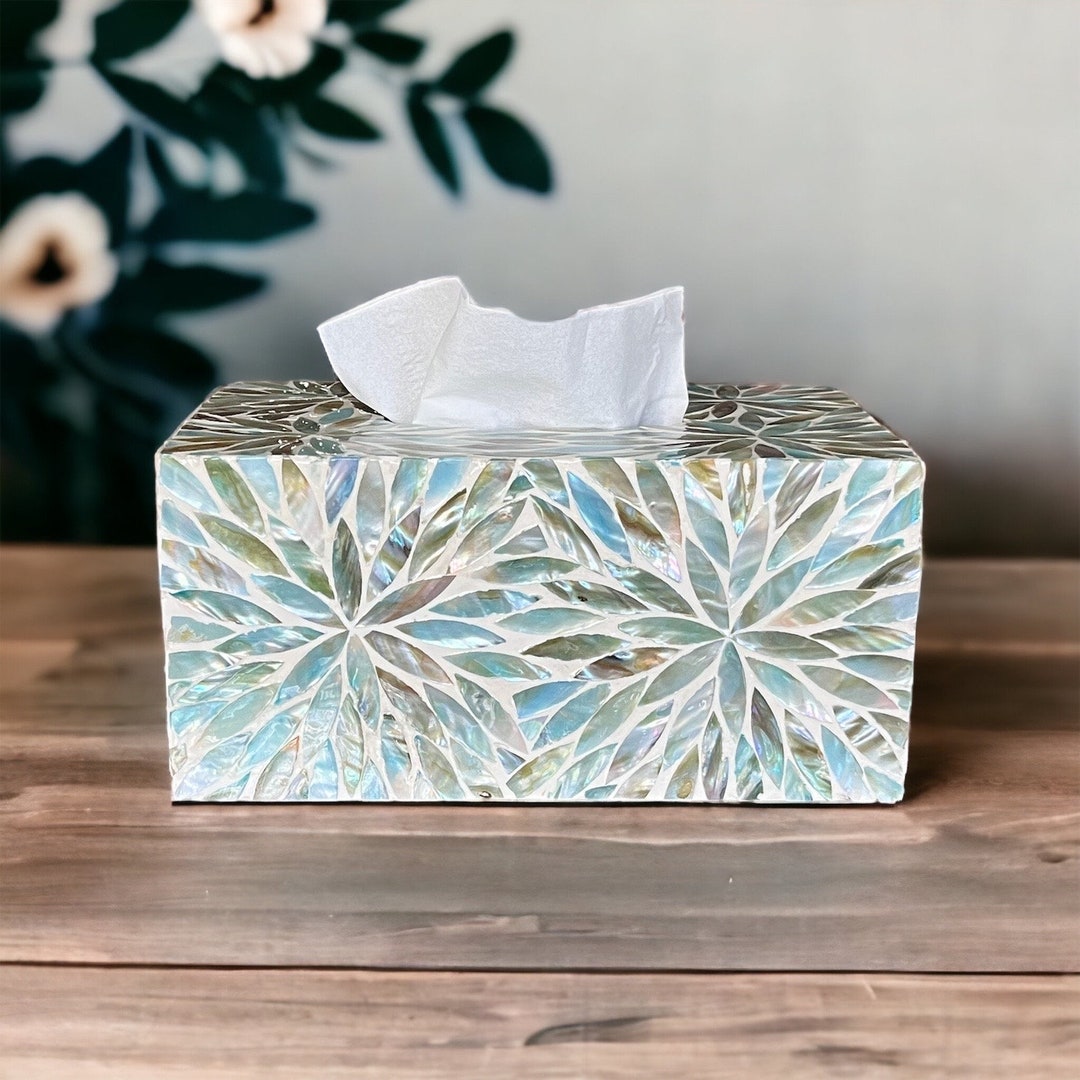 Mother Pearl Tissue Box Floral Pattern, Lacquer Rectangle Tissue Holder ...