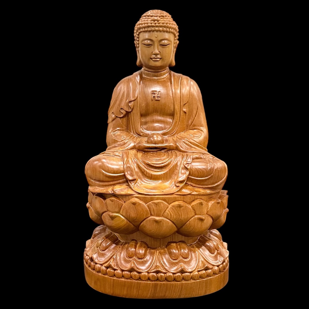 Green Cypress Amitabha Buddha Statue: Lotus Base, Yoga Decor (12 ...