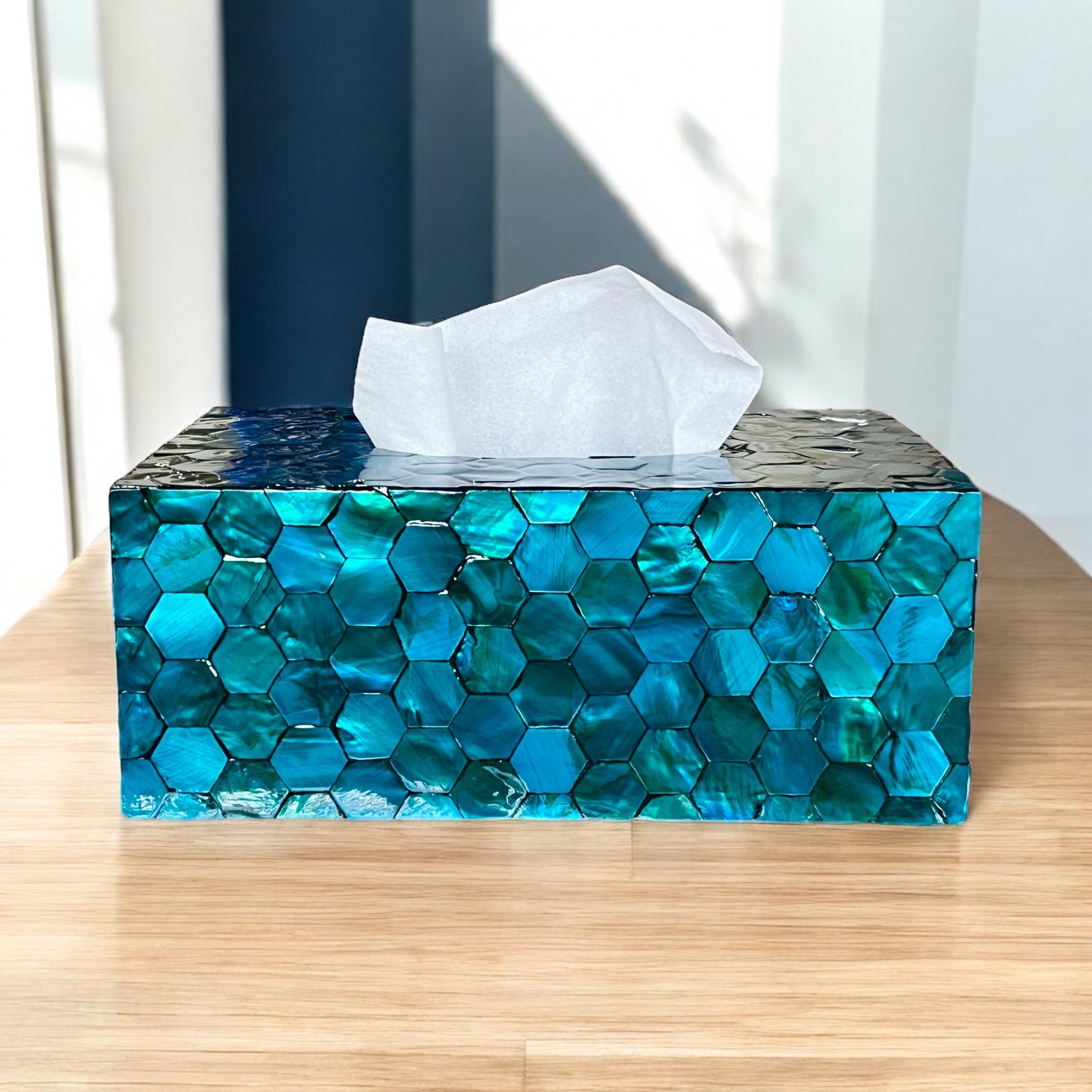 Turquoise Mother of Pearl Tissue Box Cover – Coastal Decorative Tissue ...