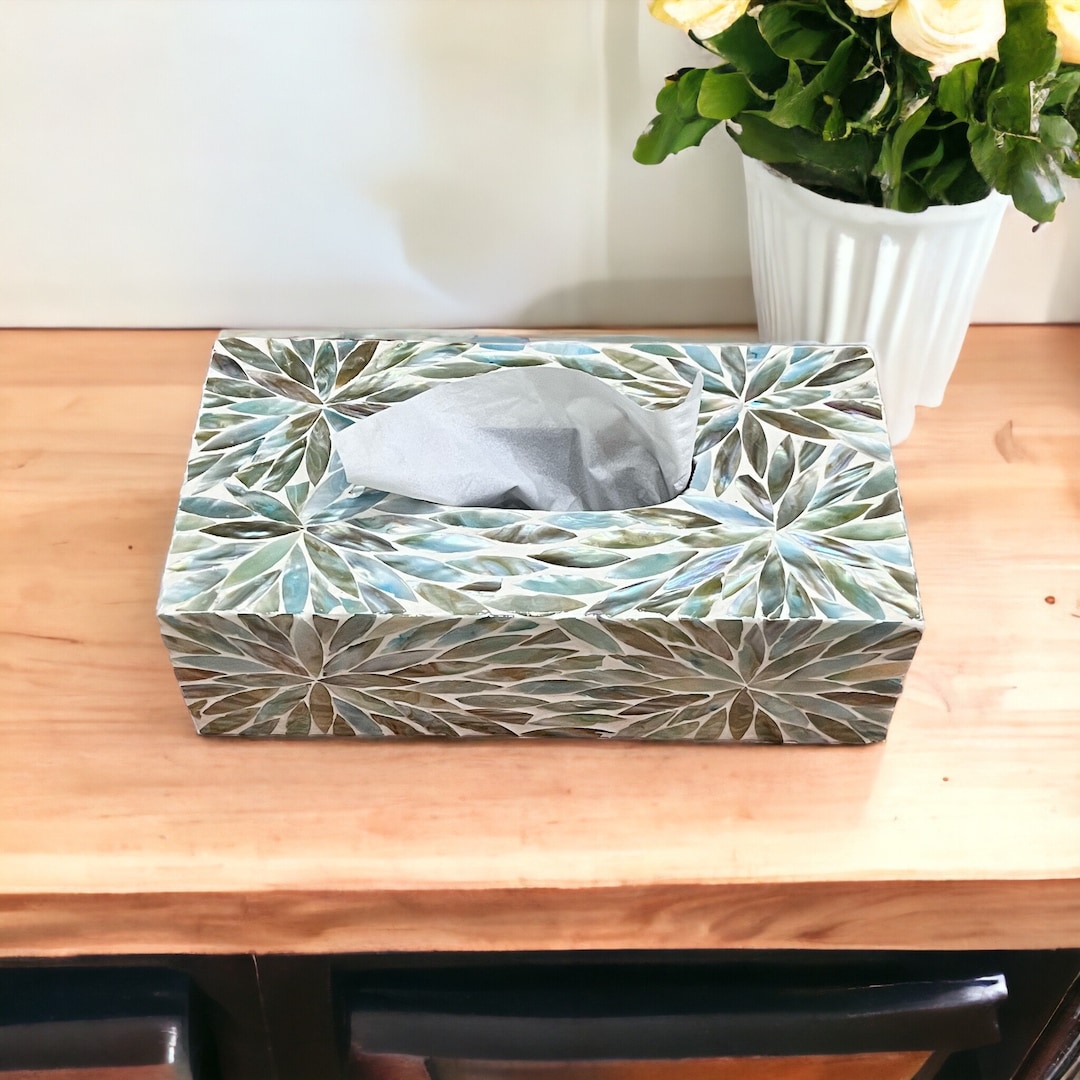 Mother Pearl Inlay Tissue Box Aqua Flower Rectangle Tissue - Etsy