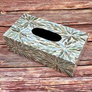 Mother Pearl Inlay Tissue Box Aqua Flower, Rectangle Tissue Box Holder ...