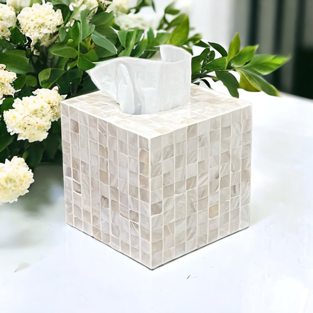 Mother Pearl Tissue Box White Mosaic Pattern, Square Cube Tissue Holder ...