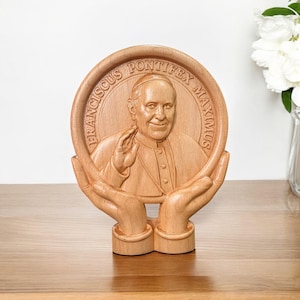 Pope Francis Wood Sculpture – Solid Beech Religious Decor – Catholic ...